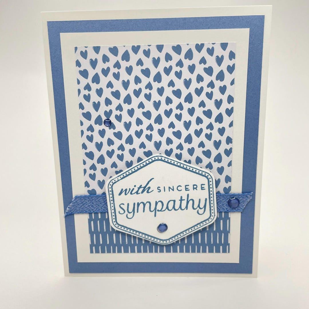 With Sincere Sympathy Card, Blue & White Hearts Card, Masculine Card, I ...