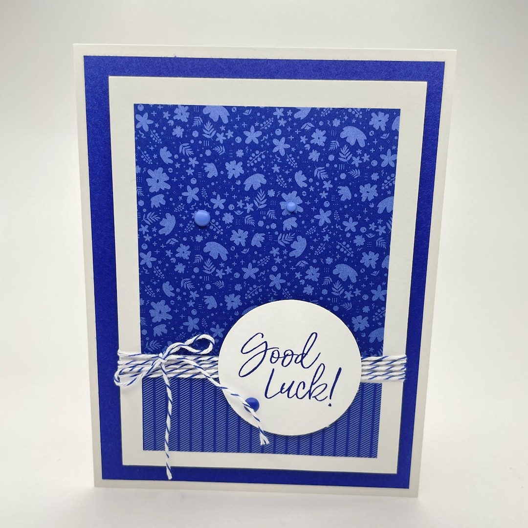 Good Luck Card, Blue & White Floral Card, Elegant Card, Best of Luck ...
