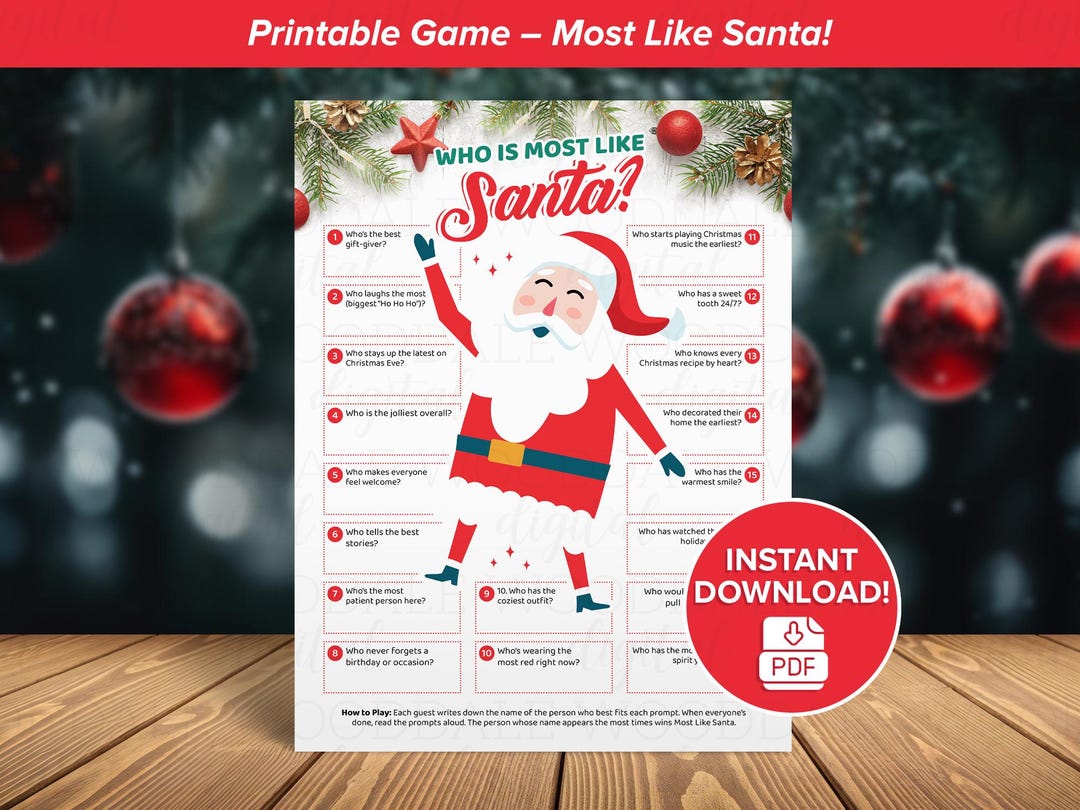 Who is Most Like Santa? | Christmas Party Game | Printable PDF - Etsy ...