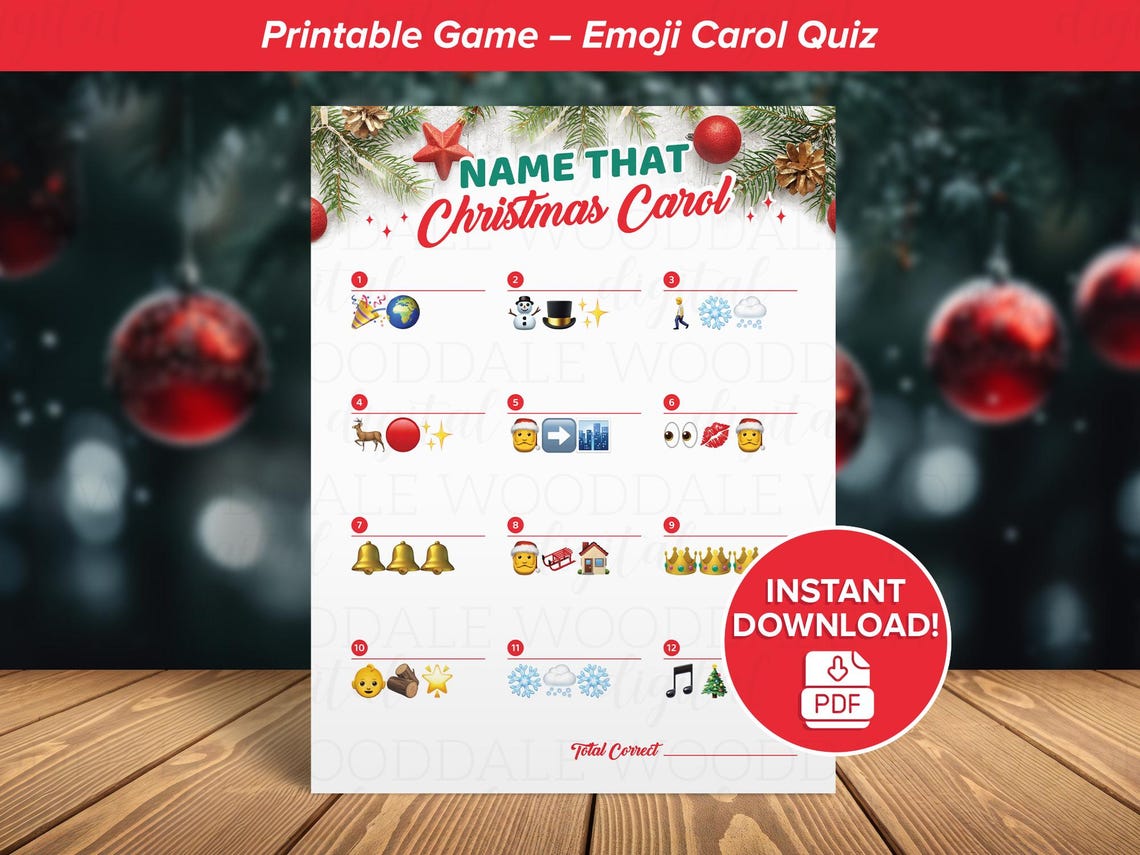 Christmas Carol Emoji Guessing Game • Instant Download PDF • 8.5x11 ...