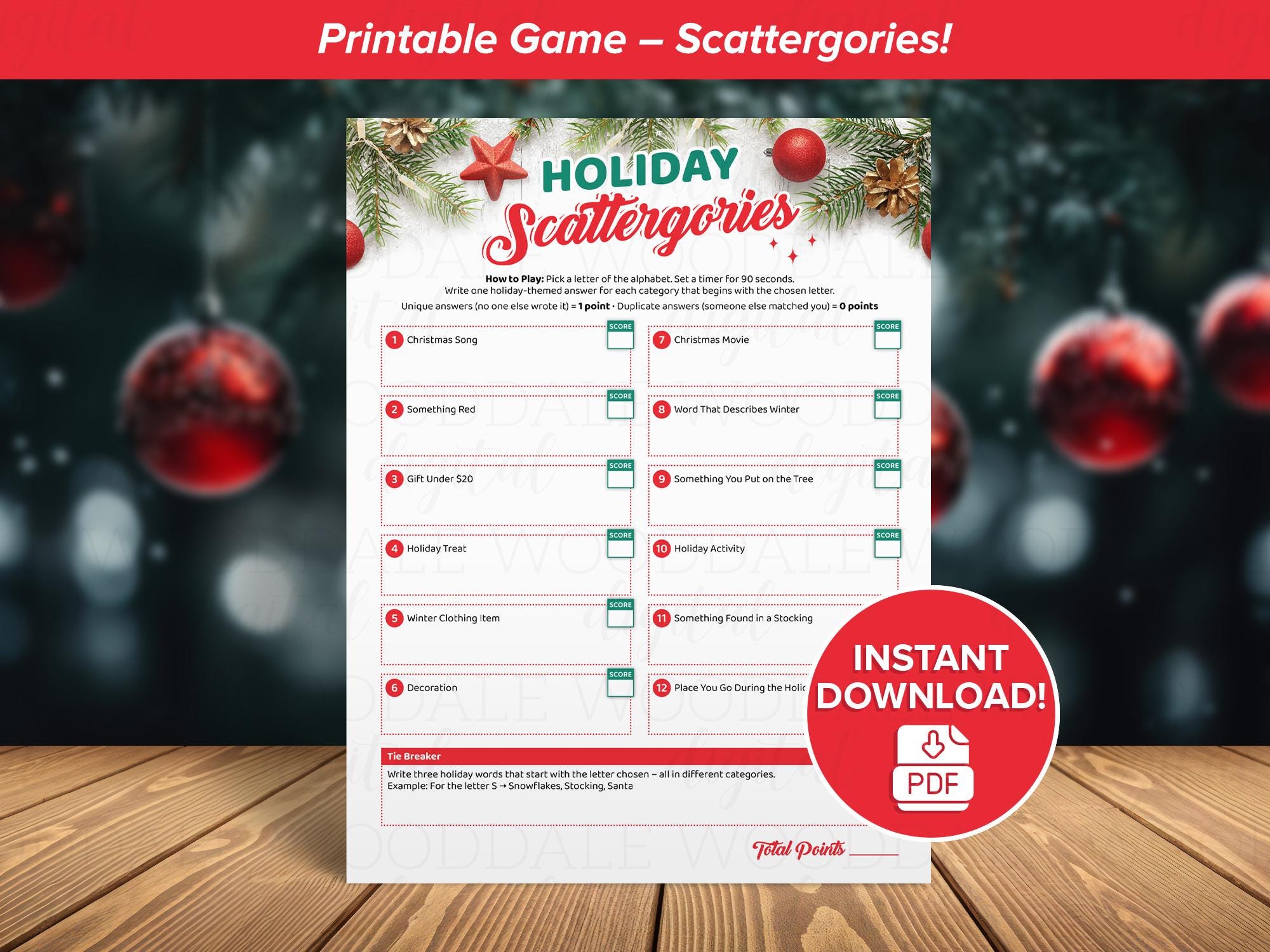 Holiday Scattergories Game | Christmas Party Printable | Instant ...