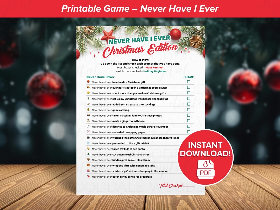 Christmas Never Have I Ever Printable Game • Instant Download PDF • 8 ...