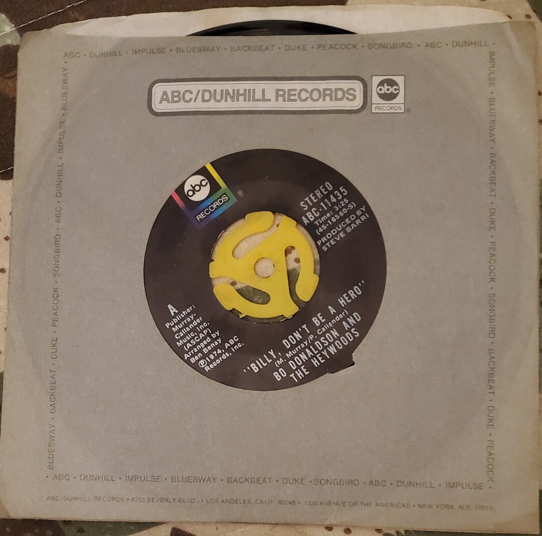 Vintage 1974 Original Abc/dunhill Records Bo Donaldson and the Heywoods "billy Don't Be a Hero ...
