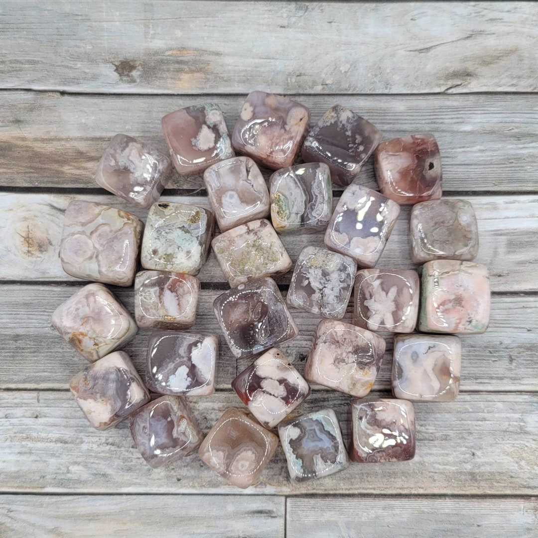 100g Flower Agate Tumbled Cubes, Aka Cherry Blossom Agate, Tumbled ...