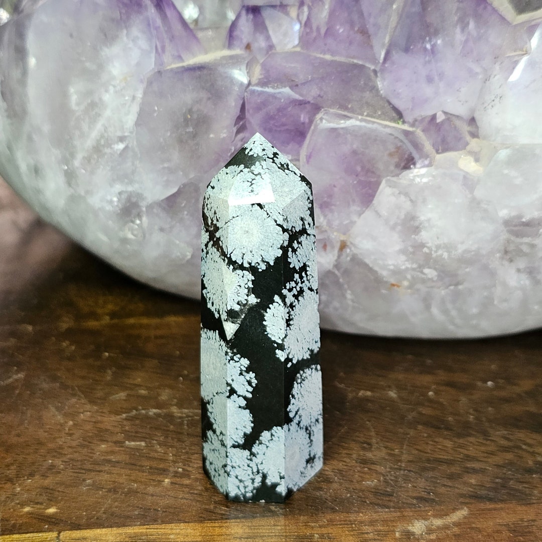 Snowflake Obsidian Crystal Tower, Polished Snowflake Obsidian Point ...
