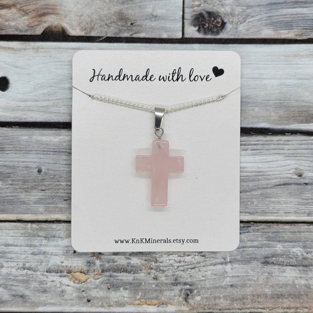 Pale Pink Rose Quartz Cross Necklace, Rose Quartz Cross Pendant With ...