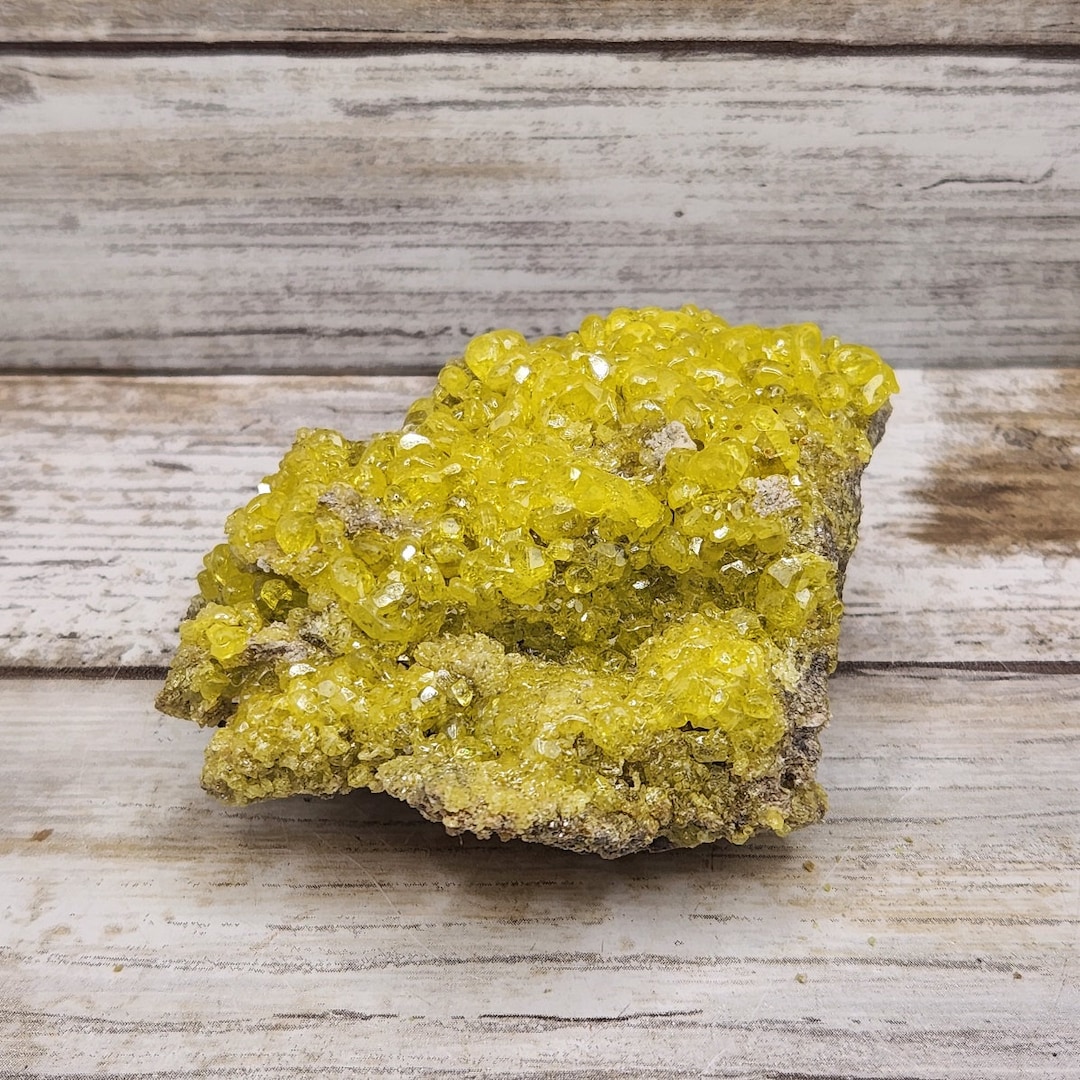 Bright Yellow Sulfur Crystal Cluster, Natural Sulfur Crystal Specimen ...