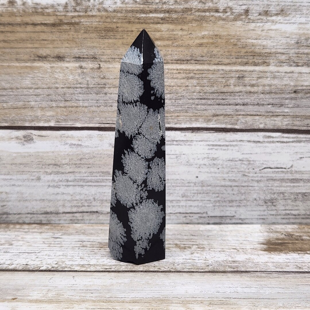 Snowflake Obsidian Crystal Tower, Polished Snowflake Obsidian Point ...