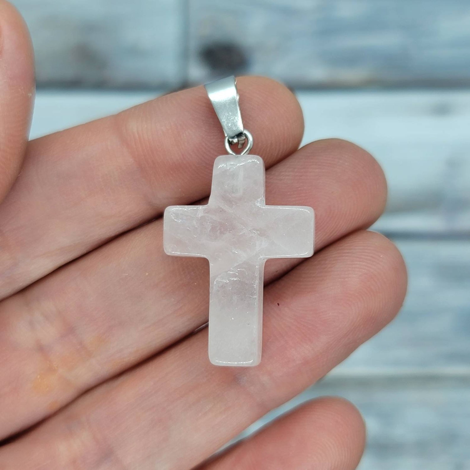 Pale Pink Rose Quartz Cross Necklace Rose Quartz Cross - Etsy