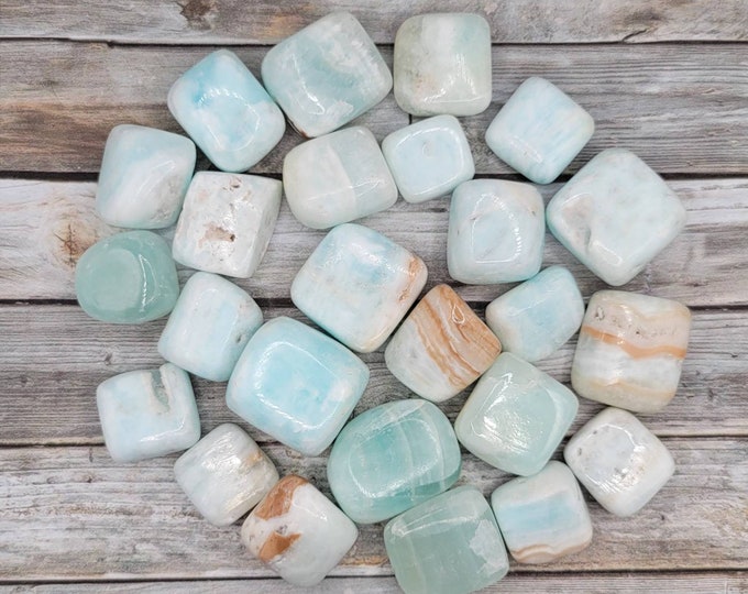 100g Blue Caribbean Calcite Tumbled Stone , Tumbled Calcite Crystal ...