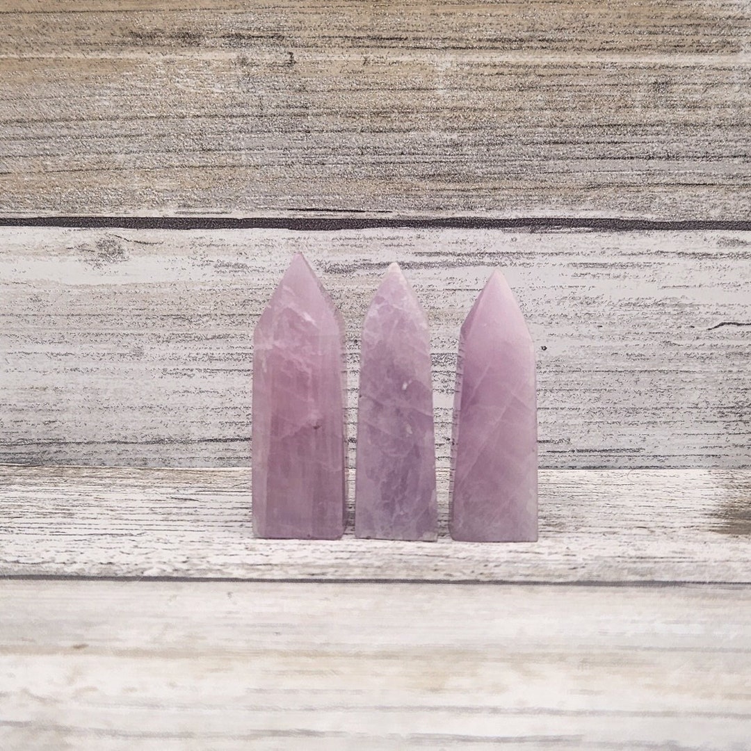 Small Pink Kunzite Crystal Tower Set of 3, Polished Crystal Point Set ...