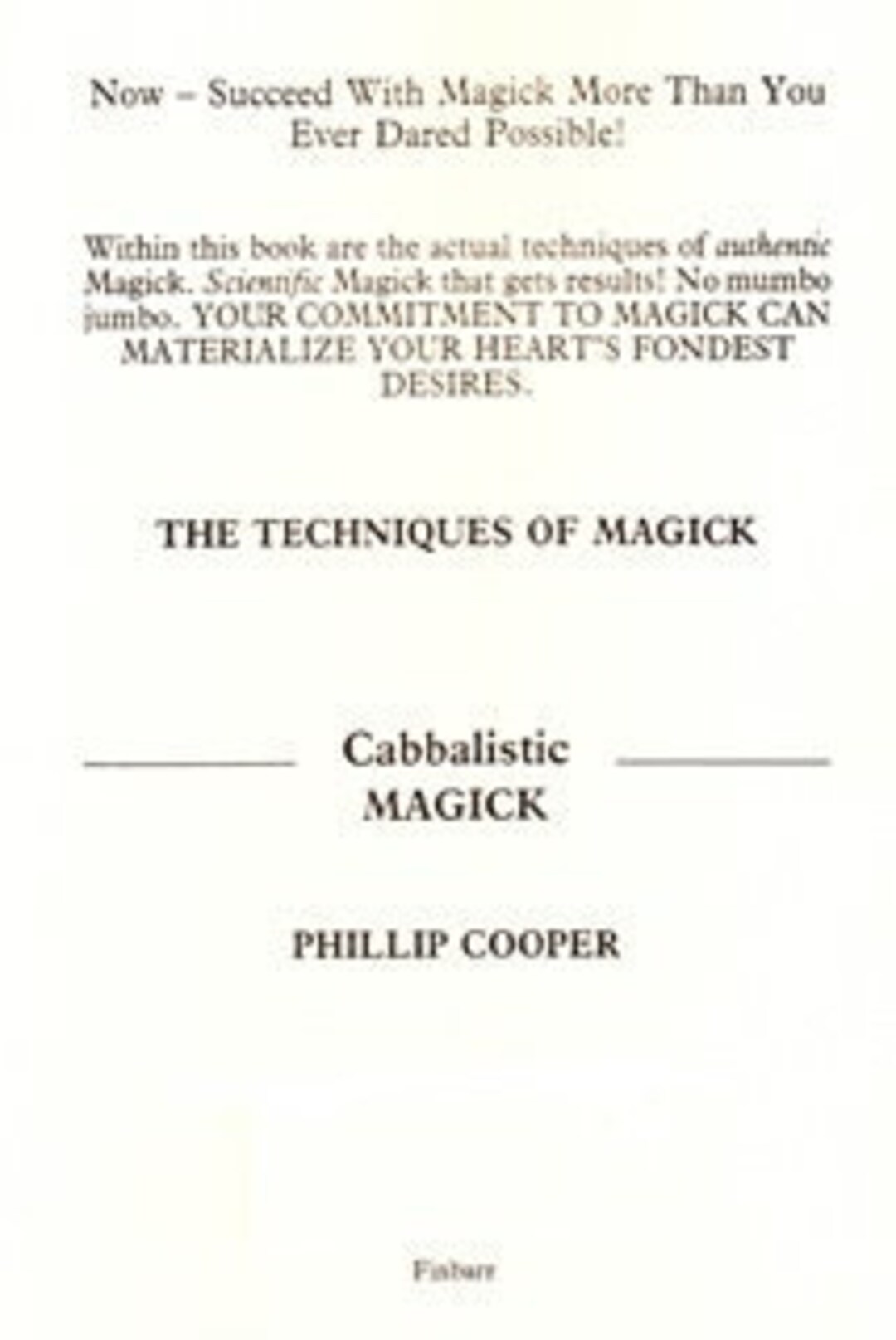 Techniques of Magick by Phillip Cooper - Magic Magick Spells Rituals Occult Books Occultism ...