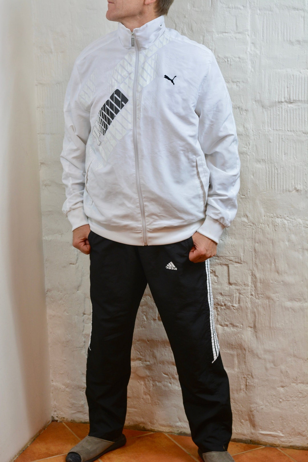 PUMA Sports Jacket White Hipster Jacket Windbreaker Sportswear L Size ...