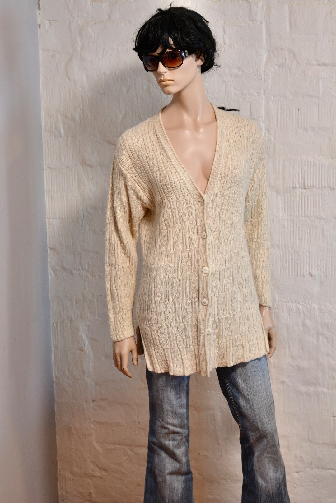 ANGORA Wool Blended Sweater Ivory Colour, Women Cardigan 100% Handmade ...