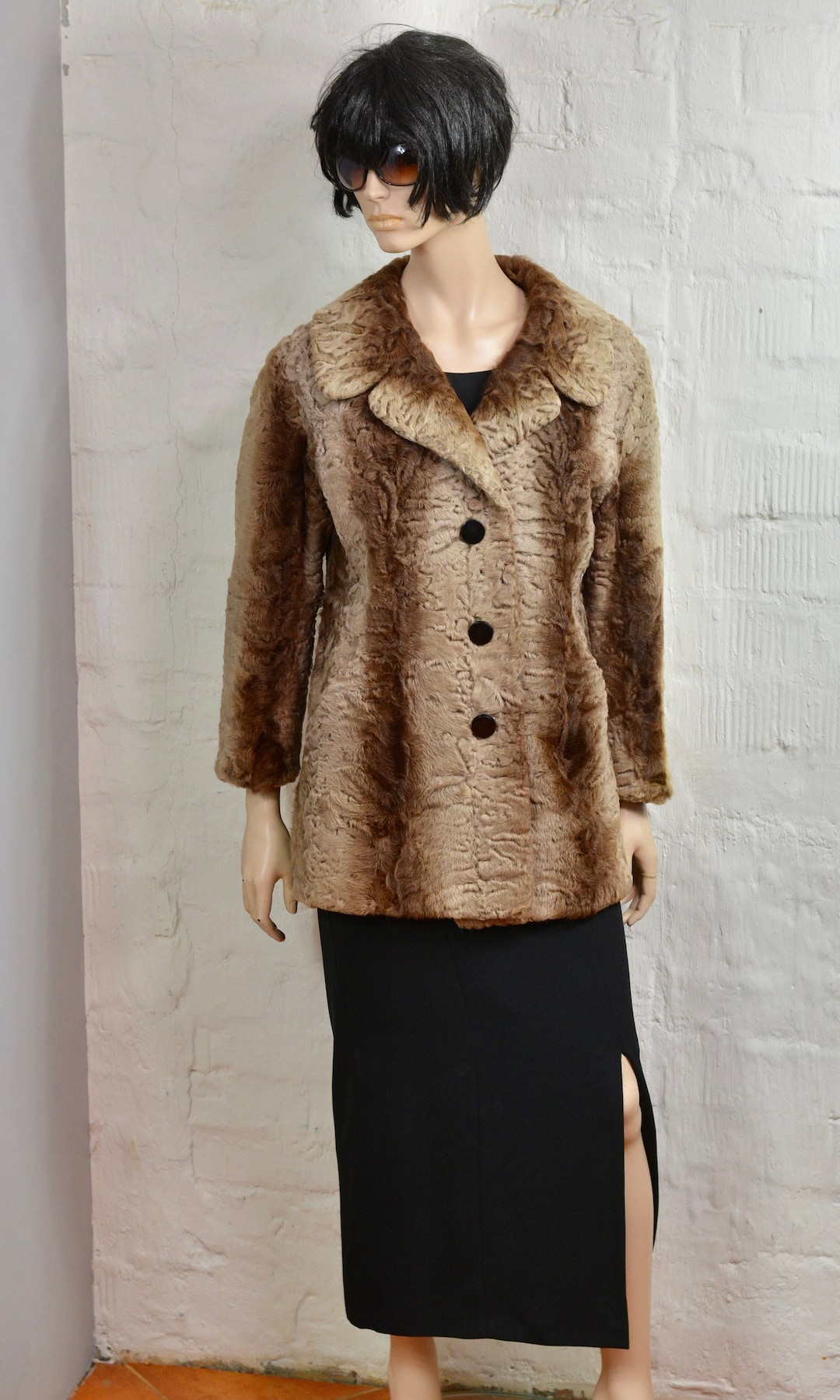 Vintage Curly Lamb Fur Half Coat 60s Brown Ombre Persian Curly Lamb Fur Coat Size Large - Etsy