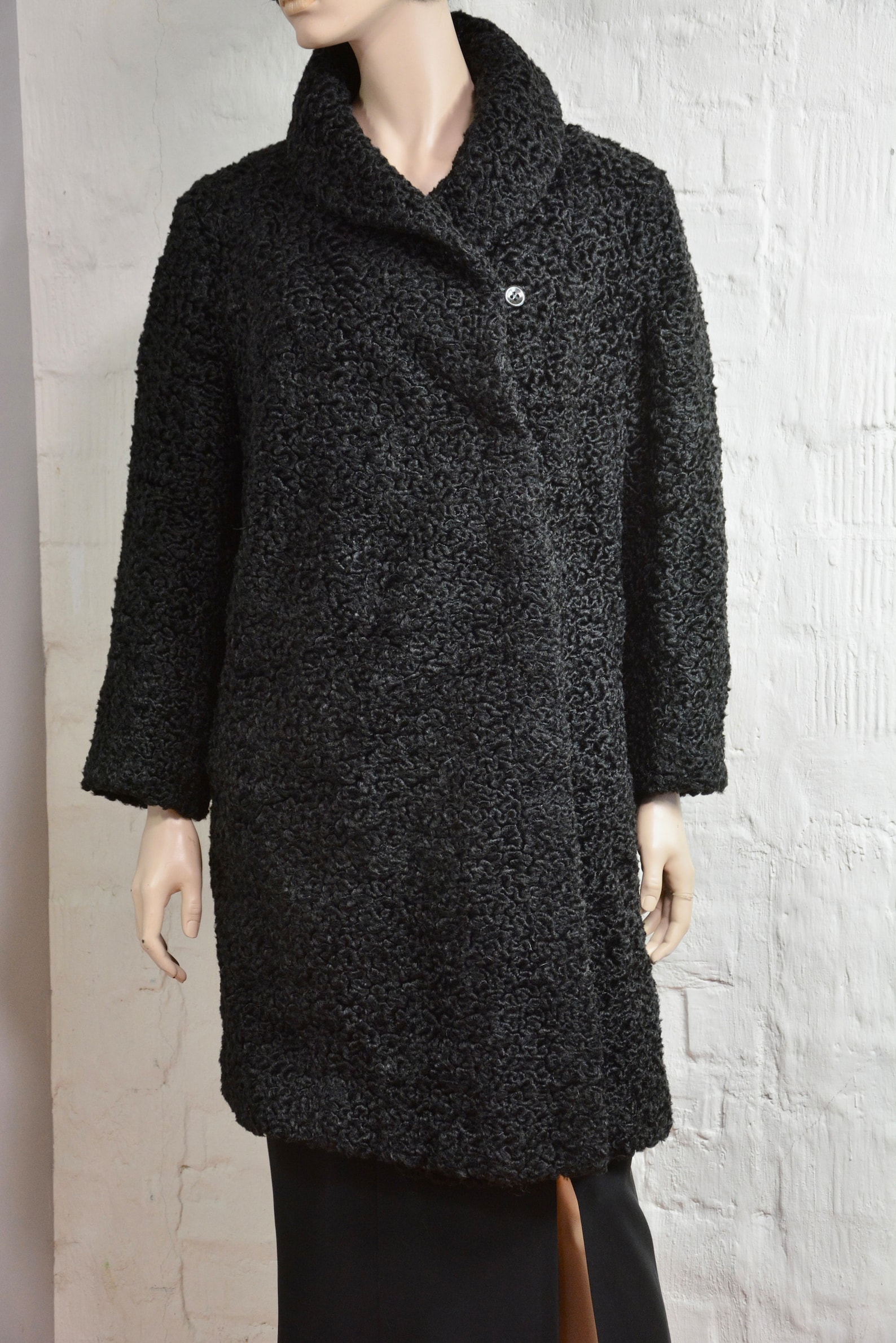 Vintage Faux Curly Lamb Fur Coat 60s Black Persian Curly Lamb - Etsy