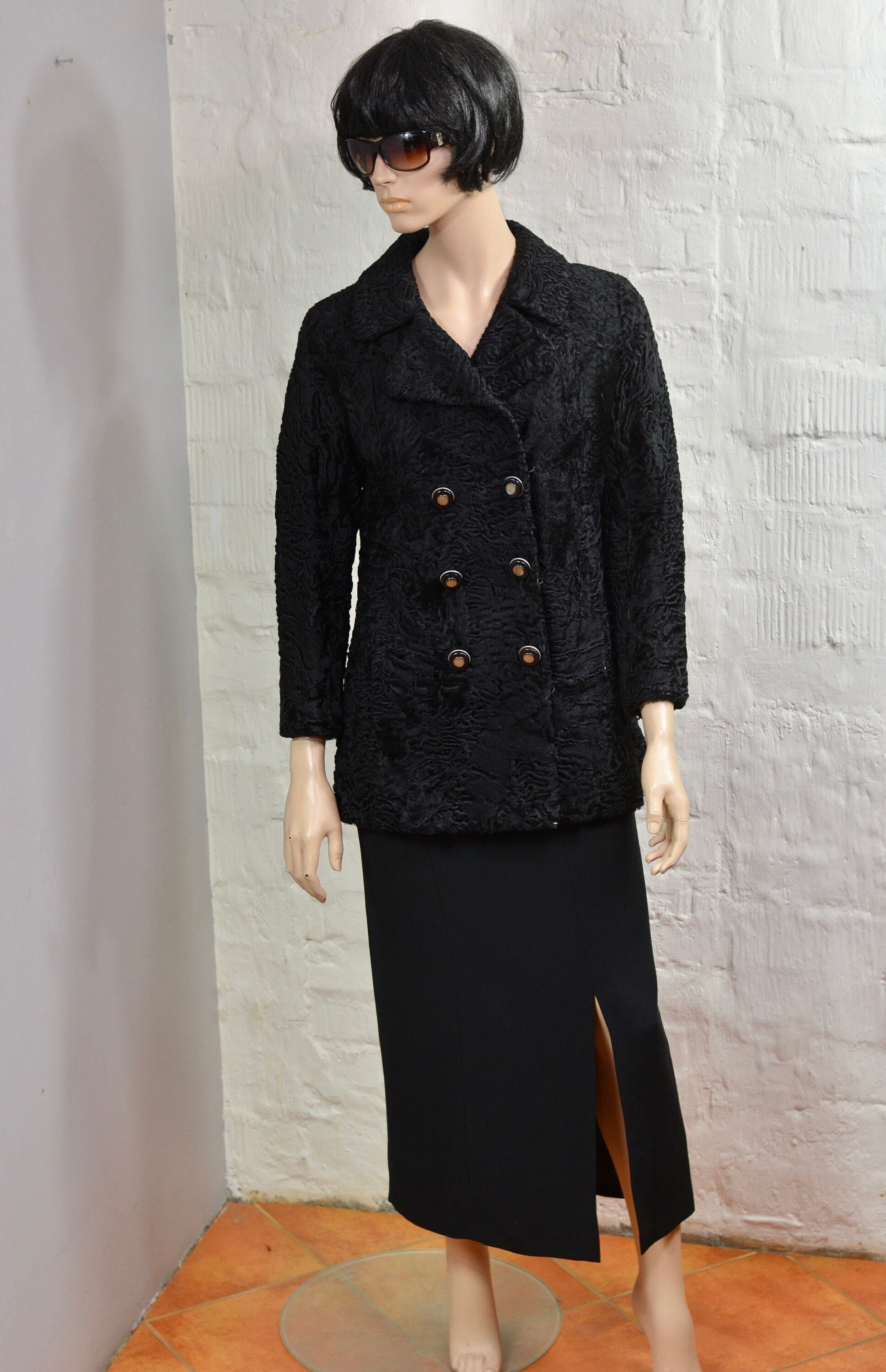 Vintage Curly Lamb Fur Coat 50s Black Persian Curly Lamb Fur Half Coat ...