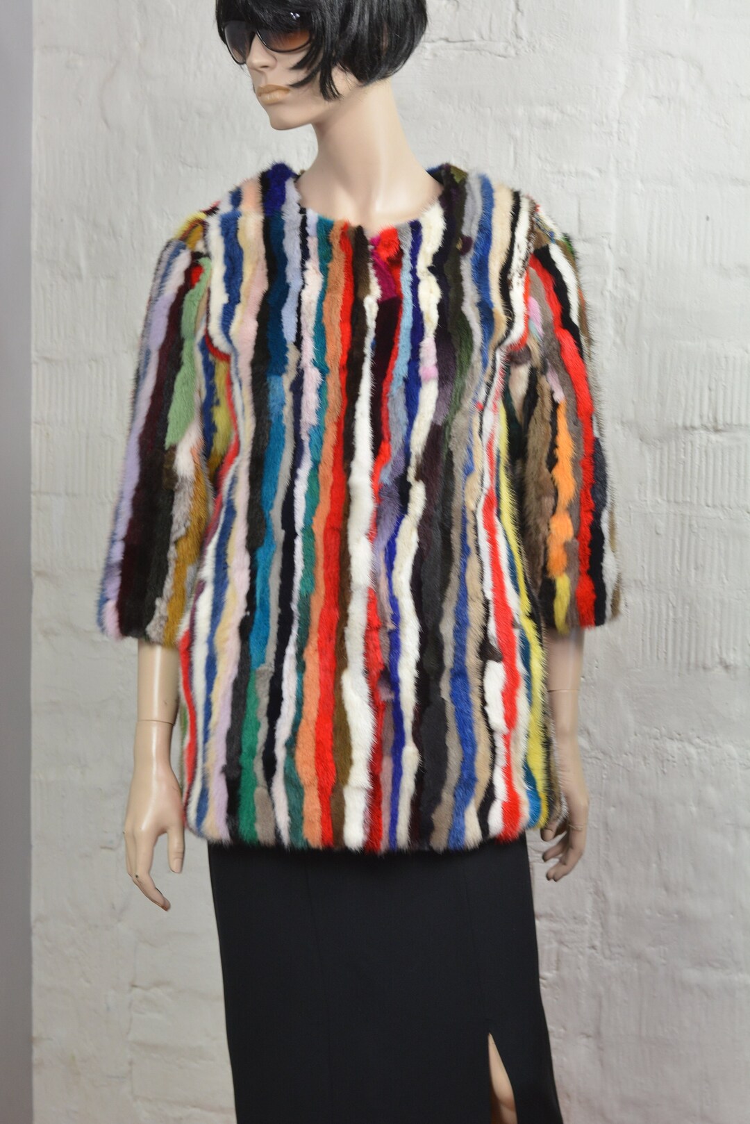 Real MINK FUR Coat ,multicoloured Half Fur Coat. Size Small - Etsy