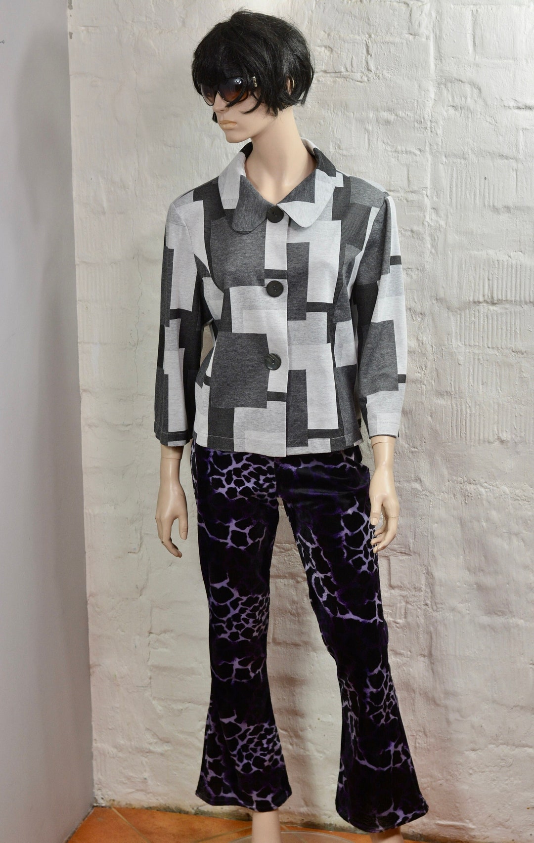 Elegant 90s Jacket Grey Geometric Print Jacket Blazer Size XL - Etsy