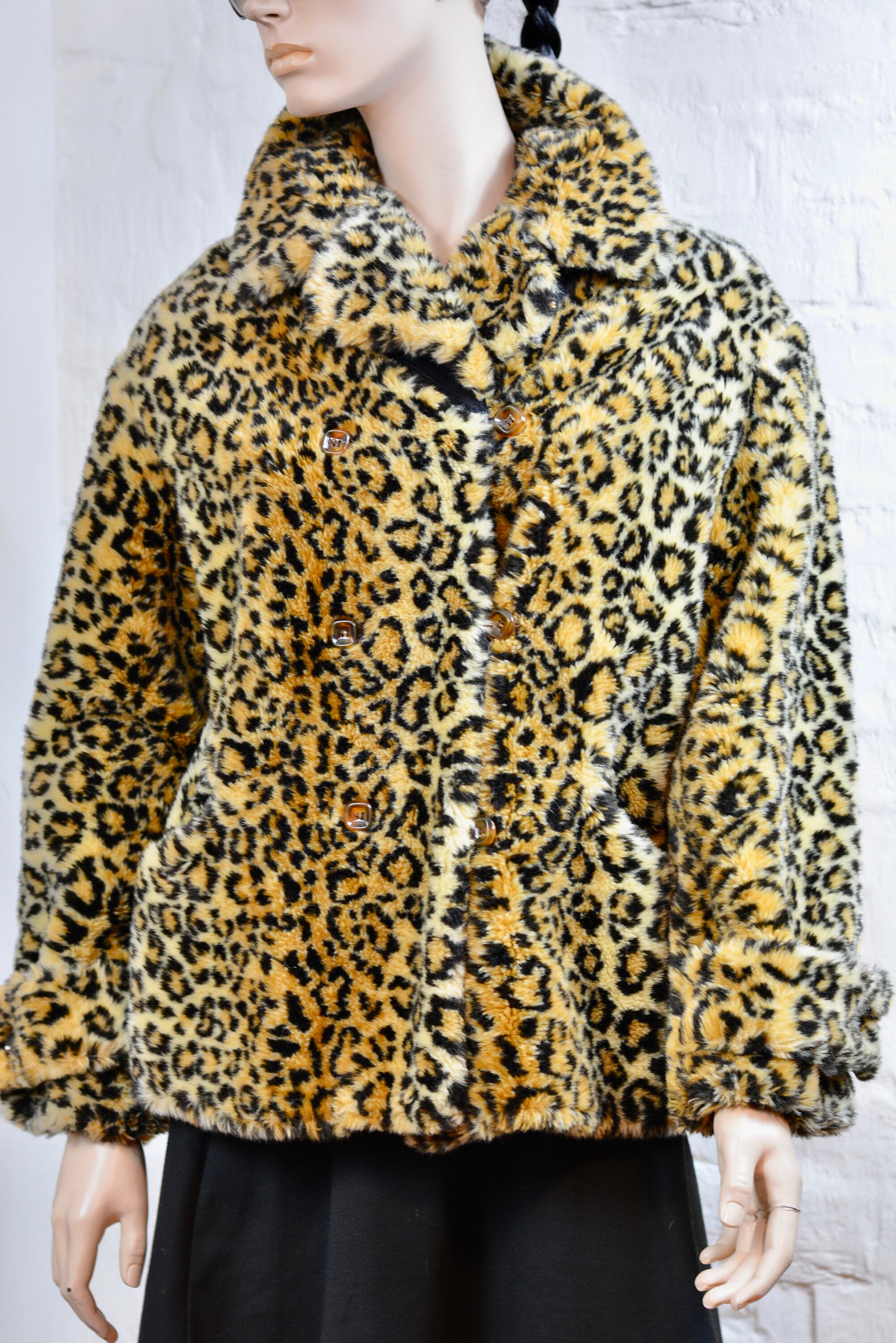 Faux Leopard Coat by NEMO Faux Fur Vintage Coat Half Long Leopard Faux ...