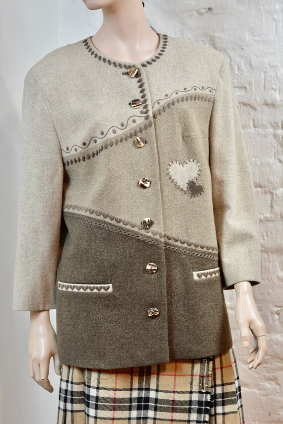 Vintage Wool Austrian Dirndl Blazer: Embroidered Trac… - Gem