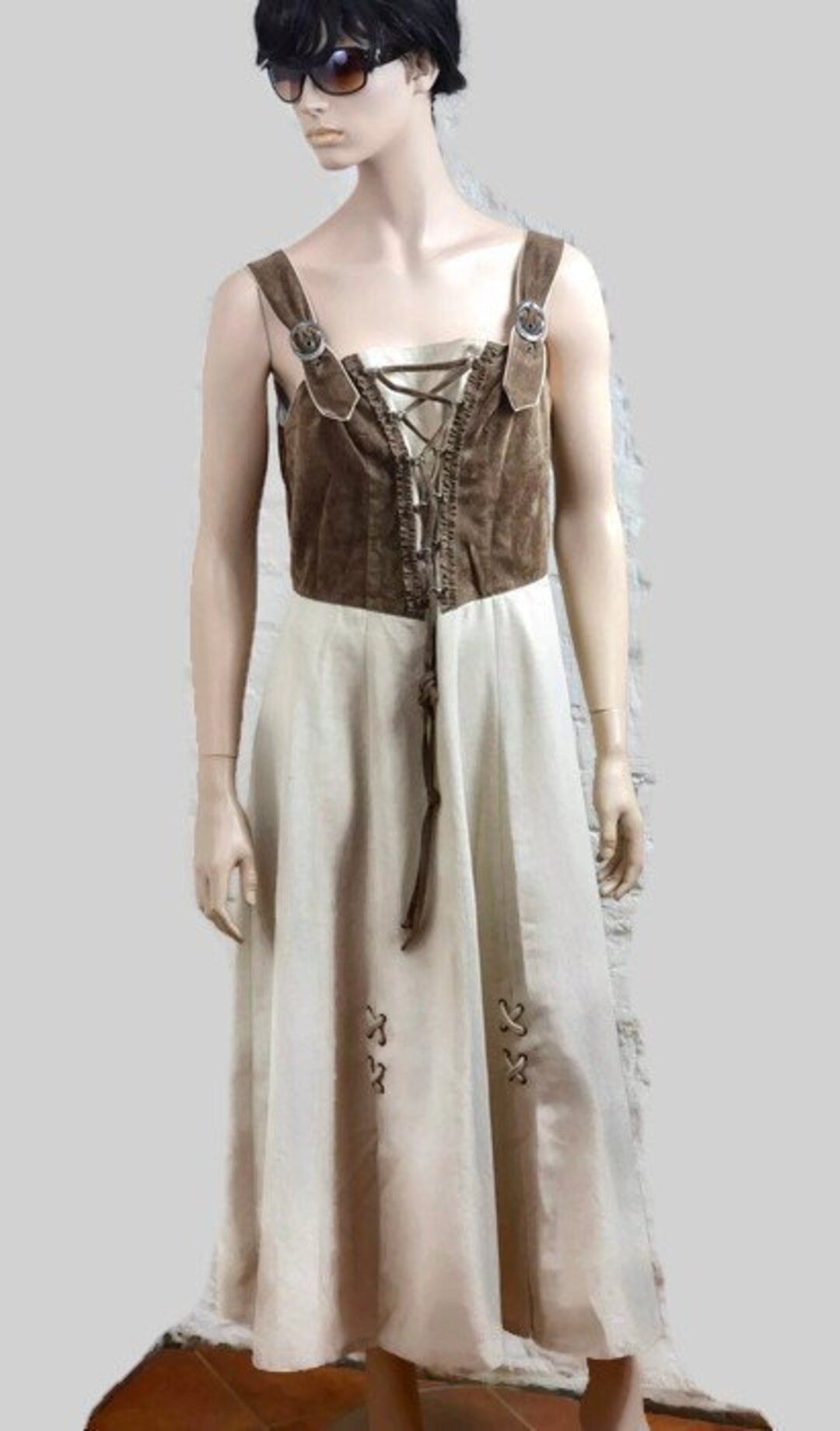 Dirndl Dress Beige Brown Linen by LANDHAU Dress Bavarian Folk National ...