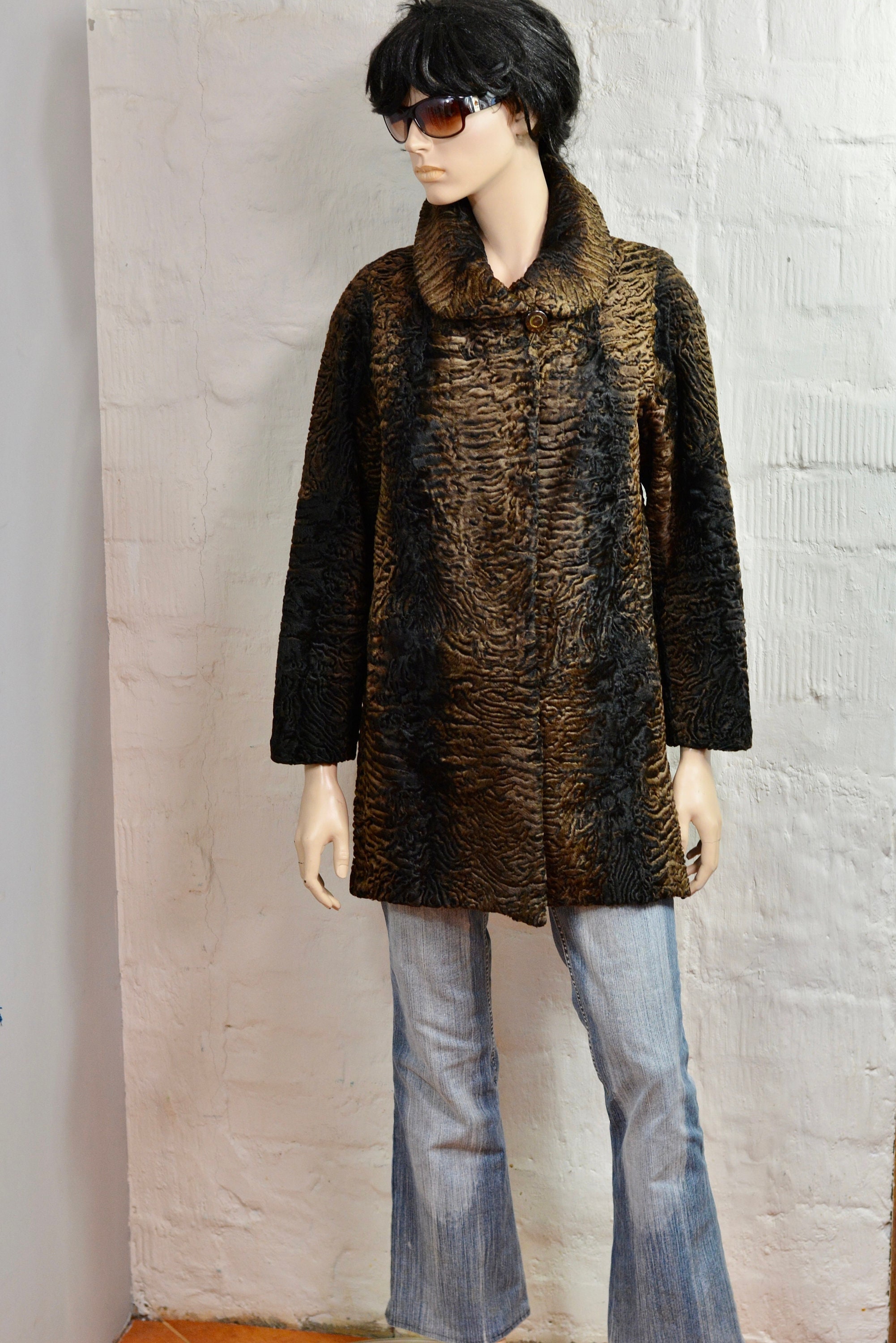 Vintage Curly Lamb Fur Half Coat 60s Brown Ombre Persian Curly Lamb Fur Coat by MILIOS FURS ...