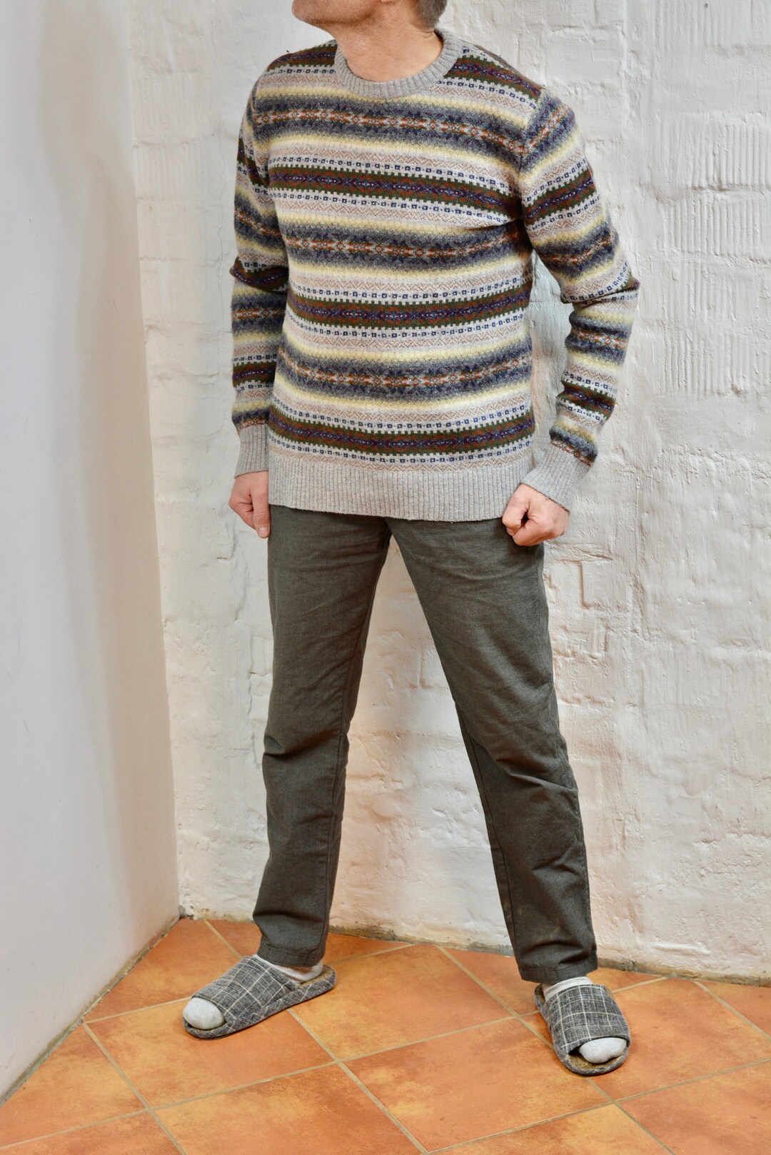 Vintage Wool Sweater Mens, Striped Print Sweater, Slouchy Multi Colour ...