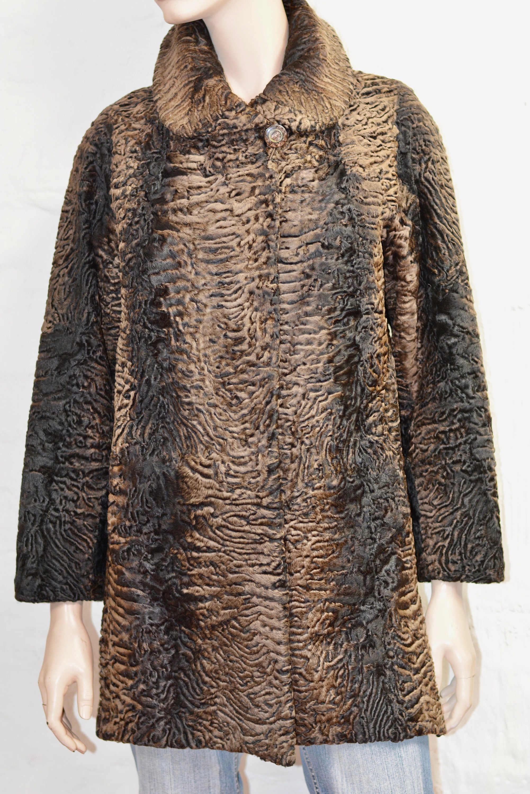 Vintage Curly Lamb Fur Half Coat 60s Brown Ombre Persian Curly Lamb Fur Coat by MILIOS FURS ...