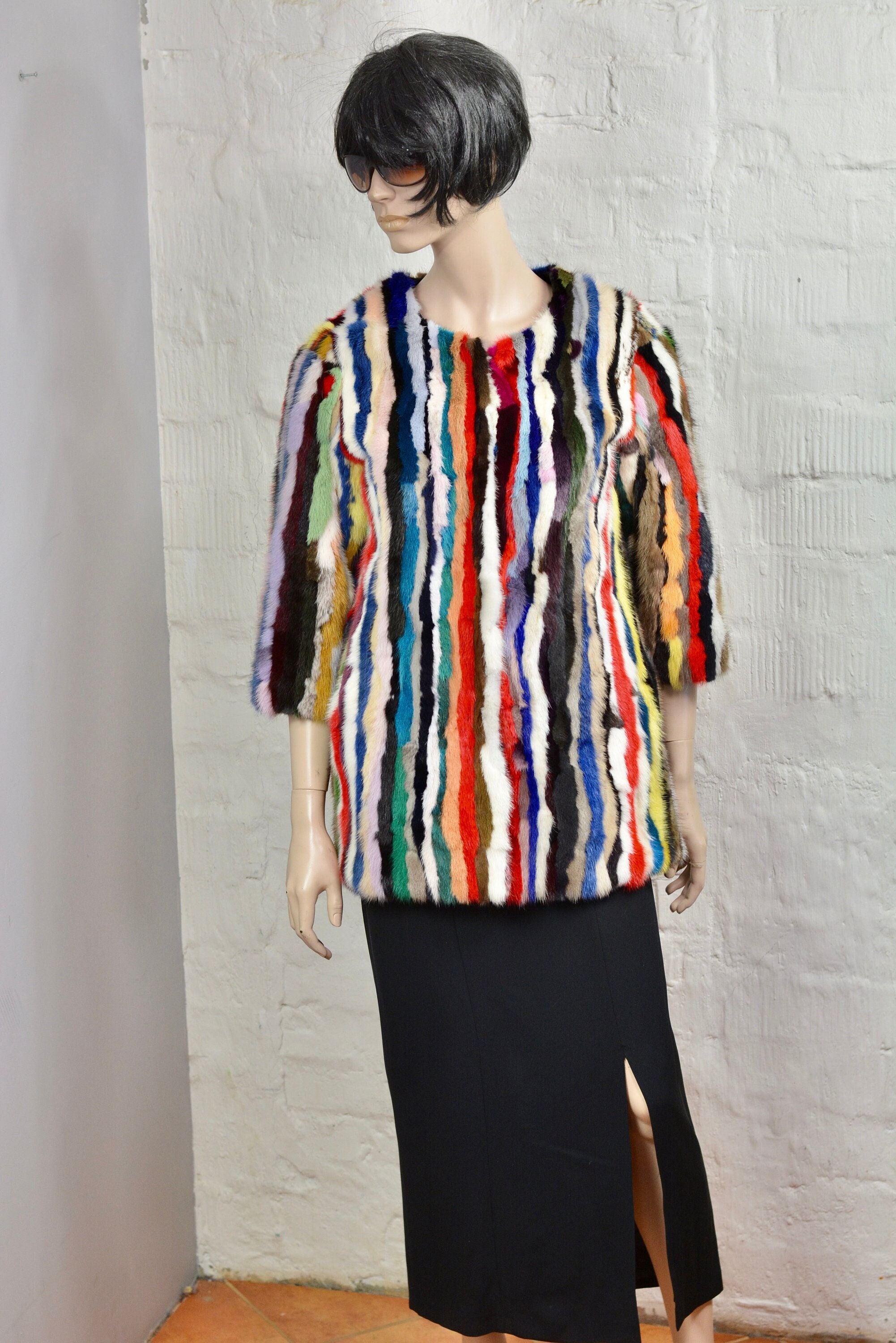 Real MINK FUR Coat multicoloured Half Fur Coat. Size Small - Etsy