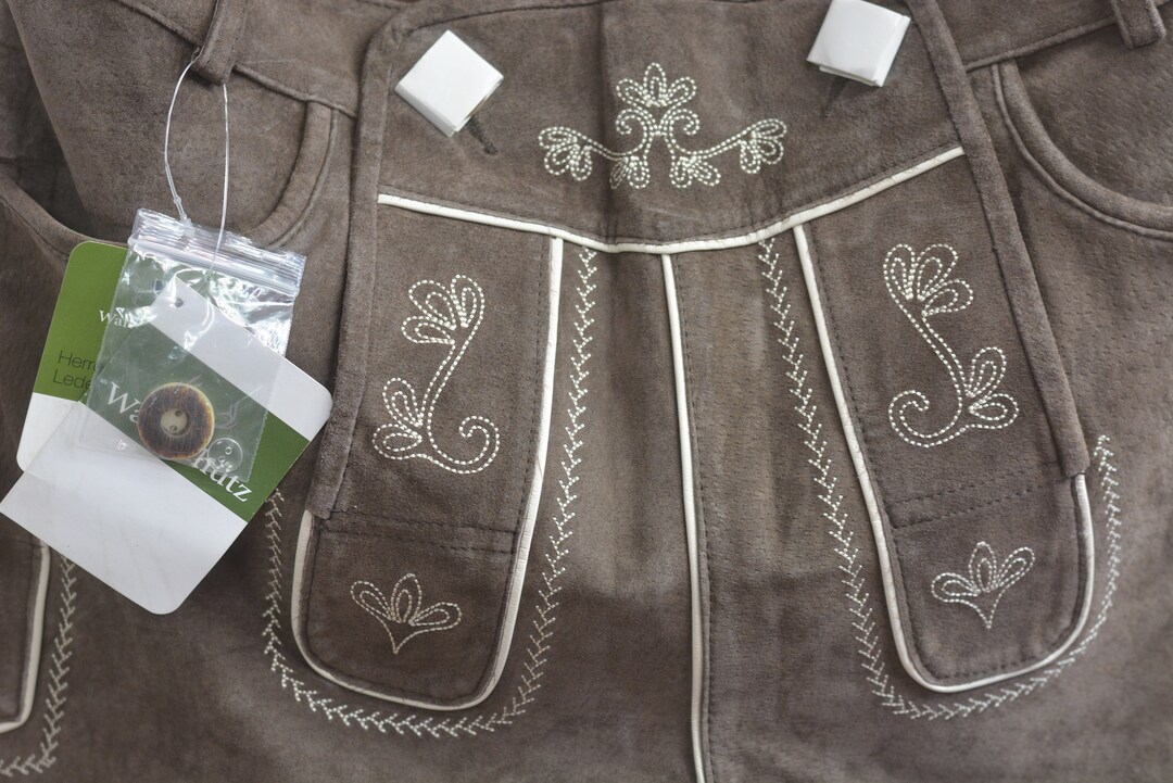 Bavarian Mens Brown Suede Shorts Loden Embroidered Traditional Folk ...