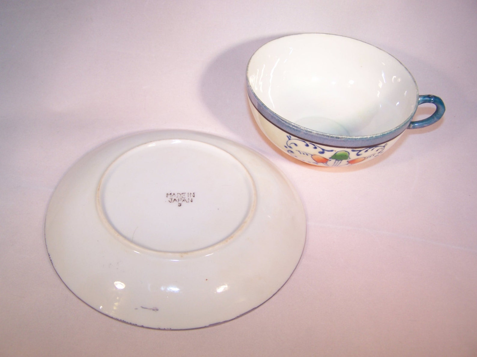 Lusterware Blue and Orange Japanese Teacup and Saucer, Flowers - Etsy