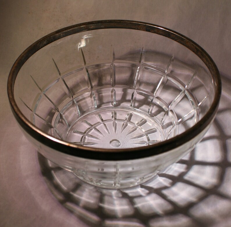 Italian Glass Bowl With Square Design * Silver Rim - Etsy