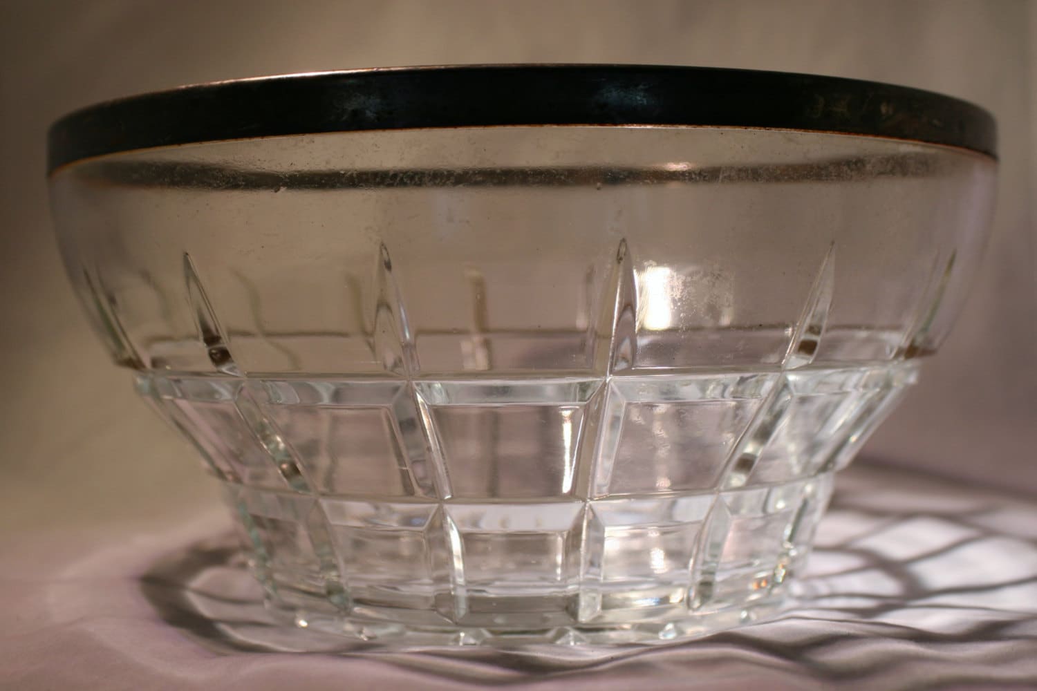 Italian Glass Bowl With Square Design * Silver Rim - Etsy