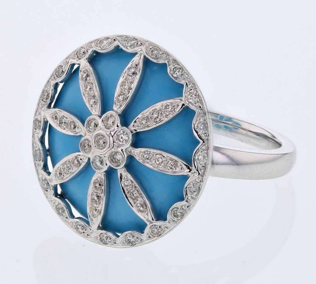 Turquoise and Diamond in 18k White Gold Ladies Ring 344665 - Etsy
