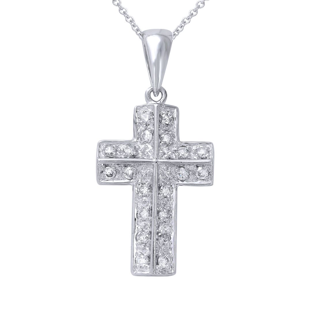 Pave-set Diamond Cross Pendant W/ Chain in 14K White Gold | 148790 - Etsy