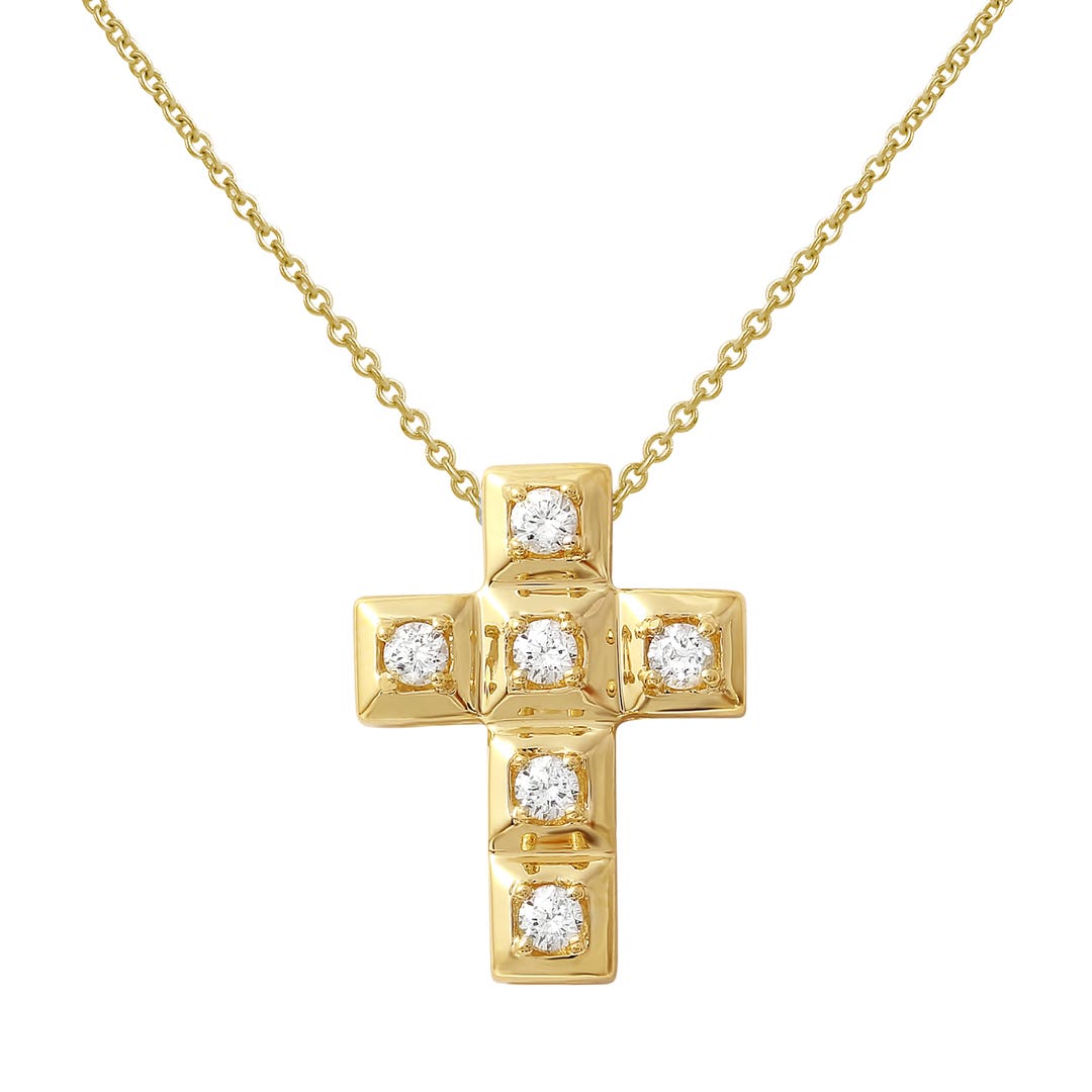 Bezel-set Diamond Cross Necklace in 14K Yellow Gold | 148127 - Etsy