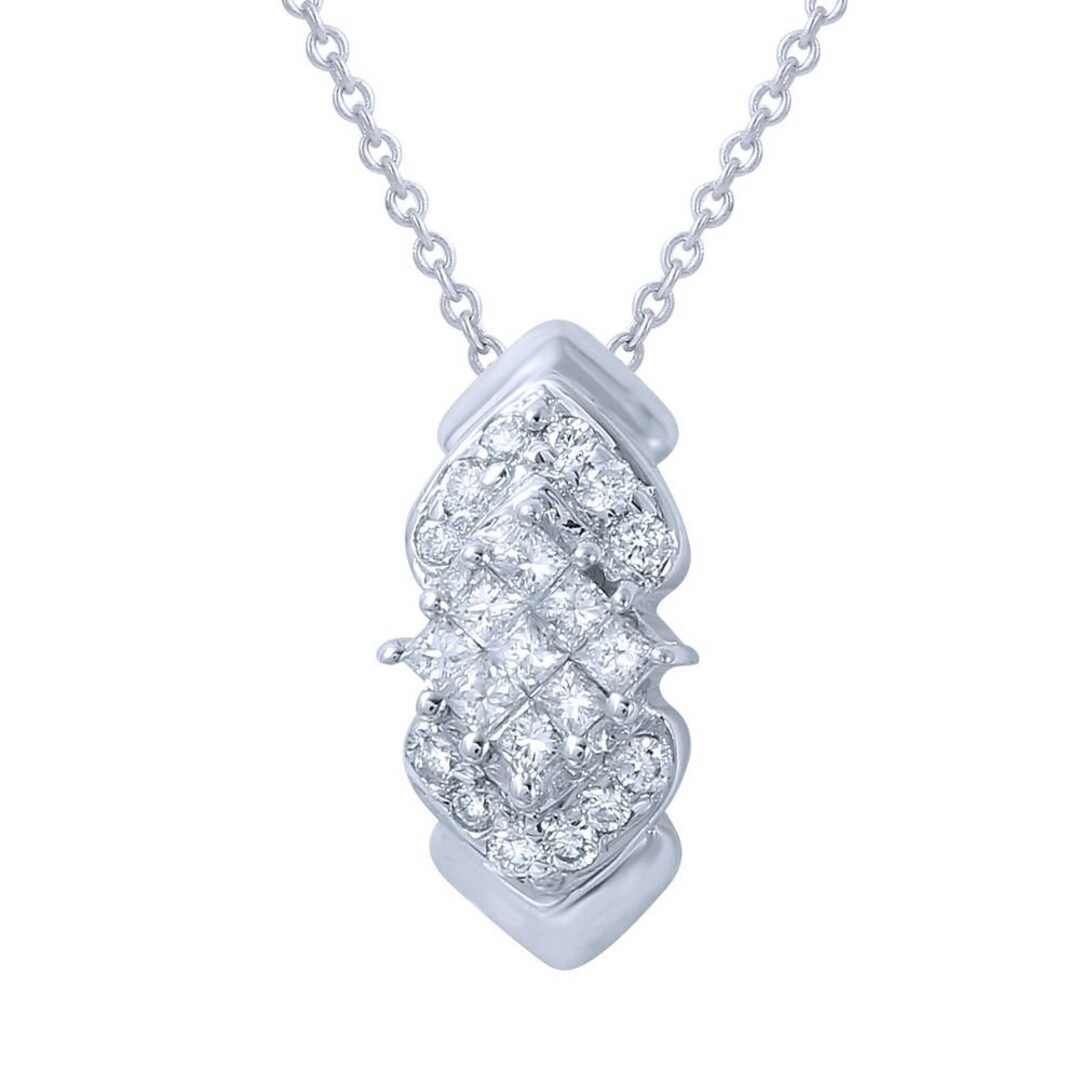 Ladies Diamond Pave Set Necklace in 14K White Gold | 138818 - Etsy