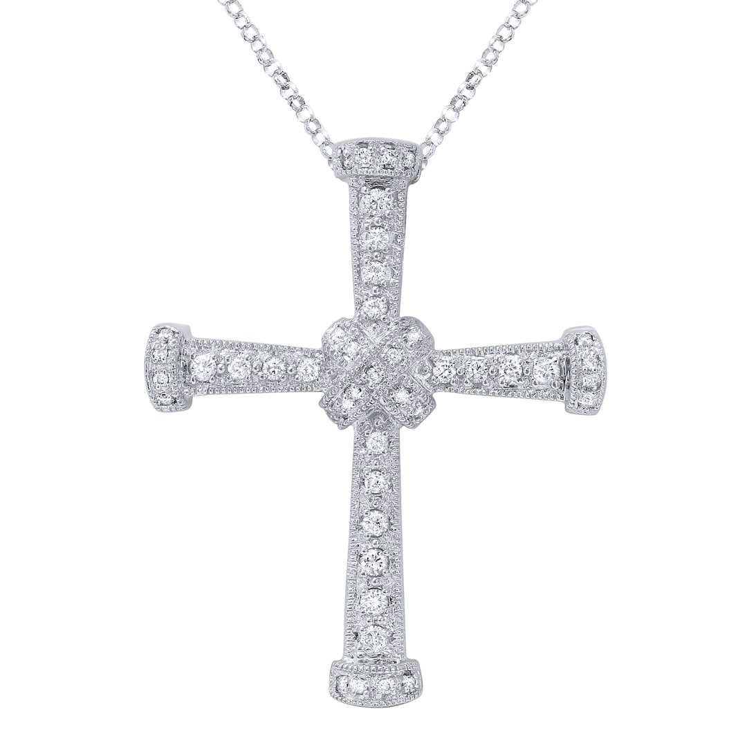 Round Cut Diamond Cross Slider in 18K White Gold W/ Chain in 14K White ...