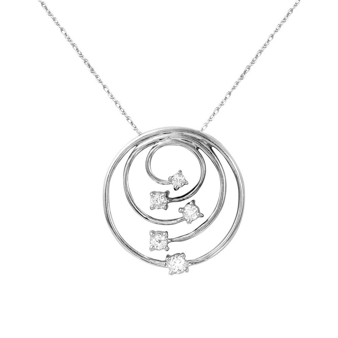 Round Cut Diamond Prong Set Necklace in 14K White Gold | 332186 - Etsy