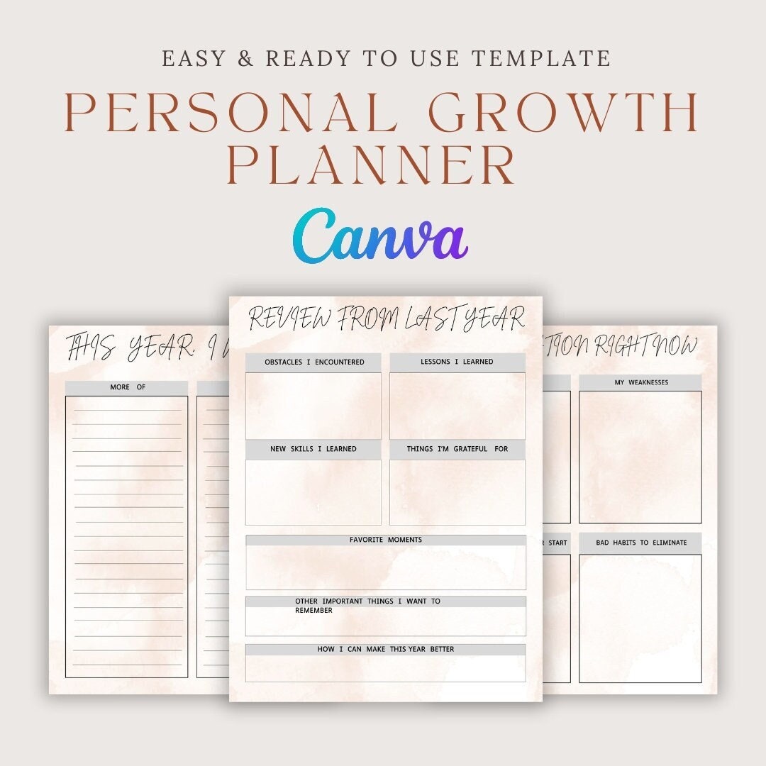 Personal Growth Planner Template, Editable Personal Growth, Personal ...