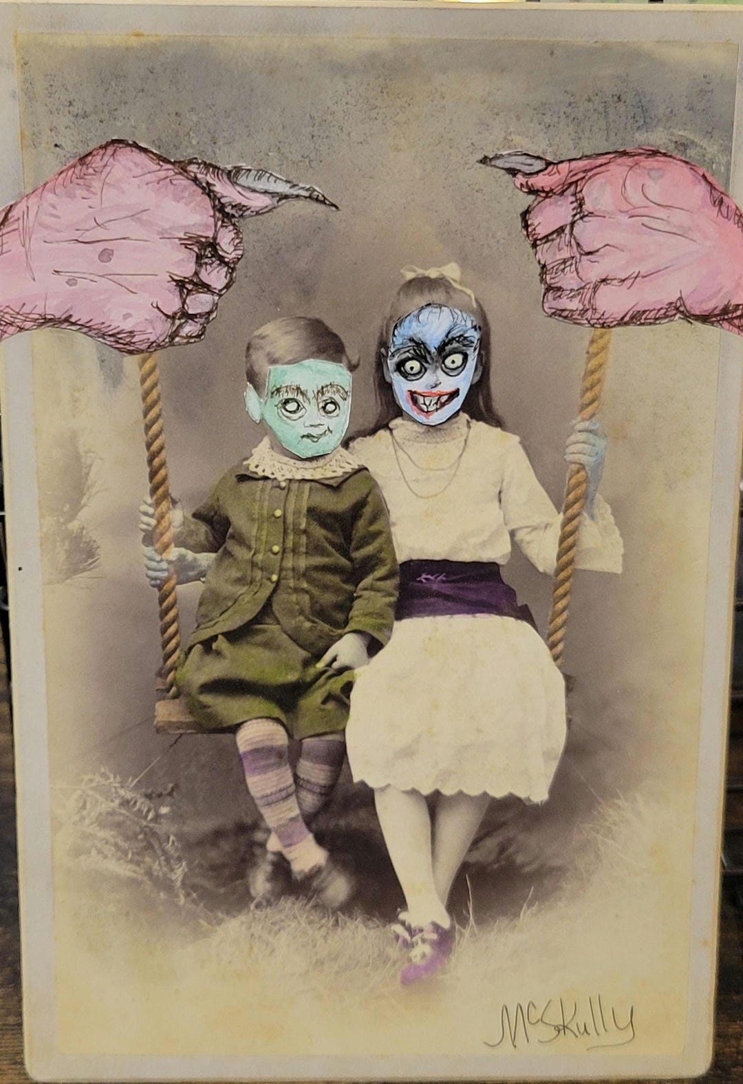 Altered Antique Photo Possessed Children on Swing Painting by Mcskully ...