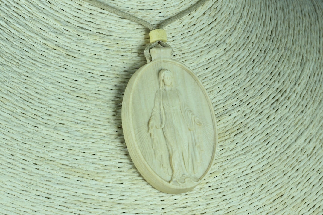 Virgin Mary Necklace Virgin Mary Pendant St Mary Necklace Wood Necklace ...