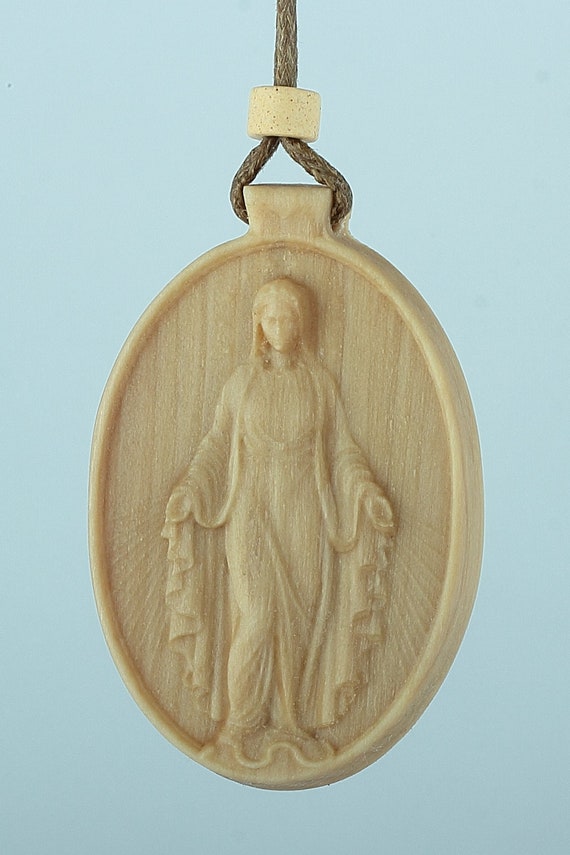 Virgin Mary Necklace Virgin Mary Pendant St Mary Necklace Wood - Etsy