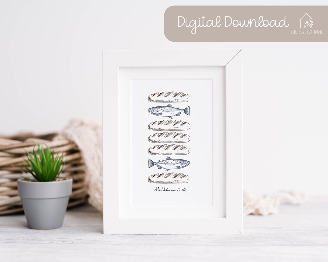 Loaves & Fishes Vertical Design Religious Scripture Matthew 14:20 Bible ...