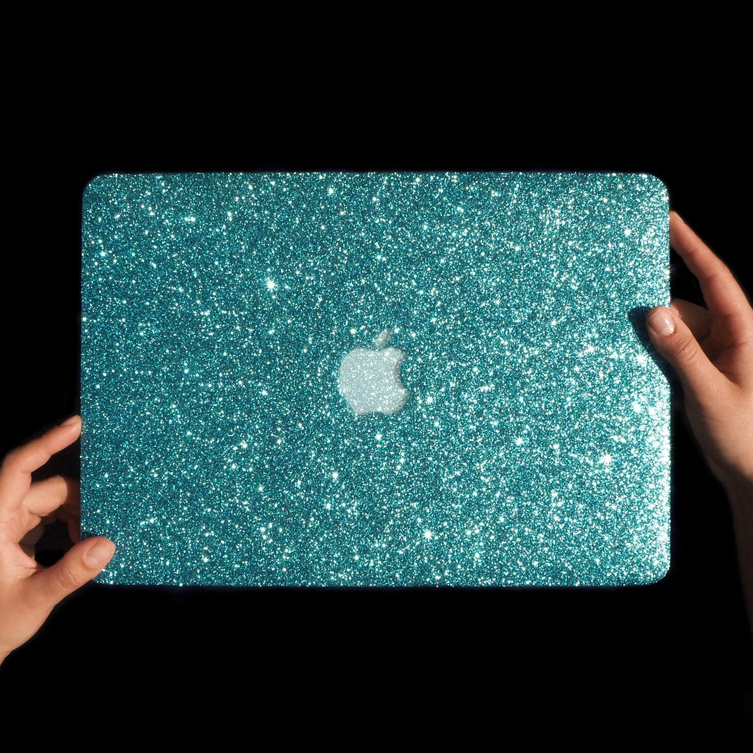 Turquoise Glitter Laptop Case Diamante Initial Personalised Cover for ...