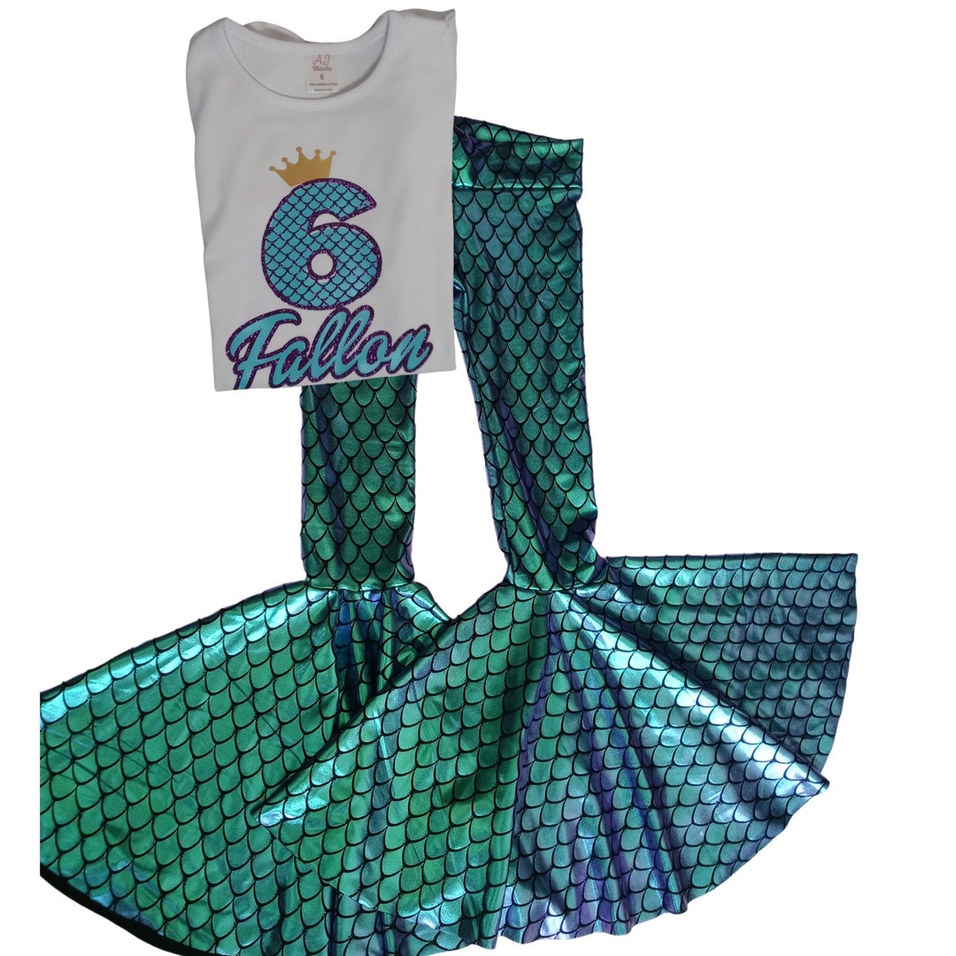 Mermaid Birthday Outfit, Girl Mermaid Birthday Outfit, Bell Bottom ...