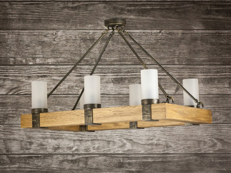 Rustic Chandelier Light Wood Rectangle Candles Ropes Fittings - Etsy
