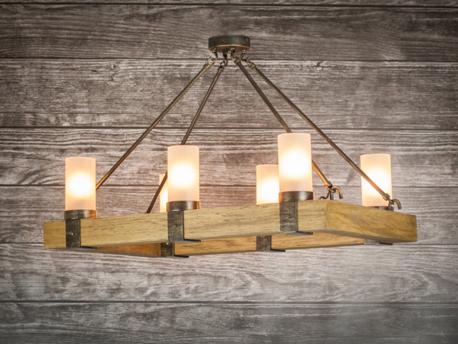 Rustic Chandelier Light Wood Rectangle Candles Ropes Fittings - Etsy