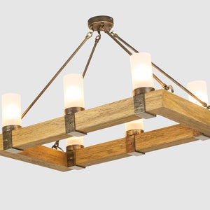 Rustic Chandelier Light Wood Rectangle Candles Ropes Fittings | Etsy